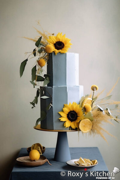 20+ Dusty Blue Cakes with Vibrant Sunflowers - Roxy's Kitchen