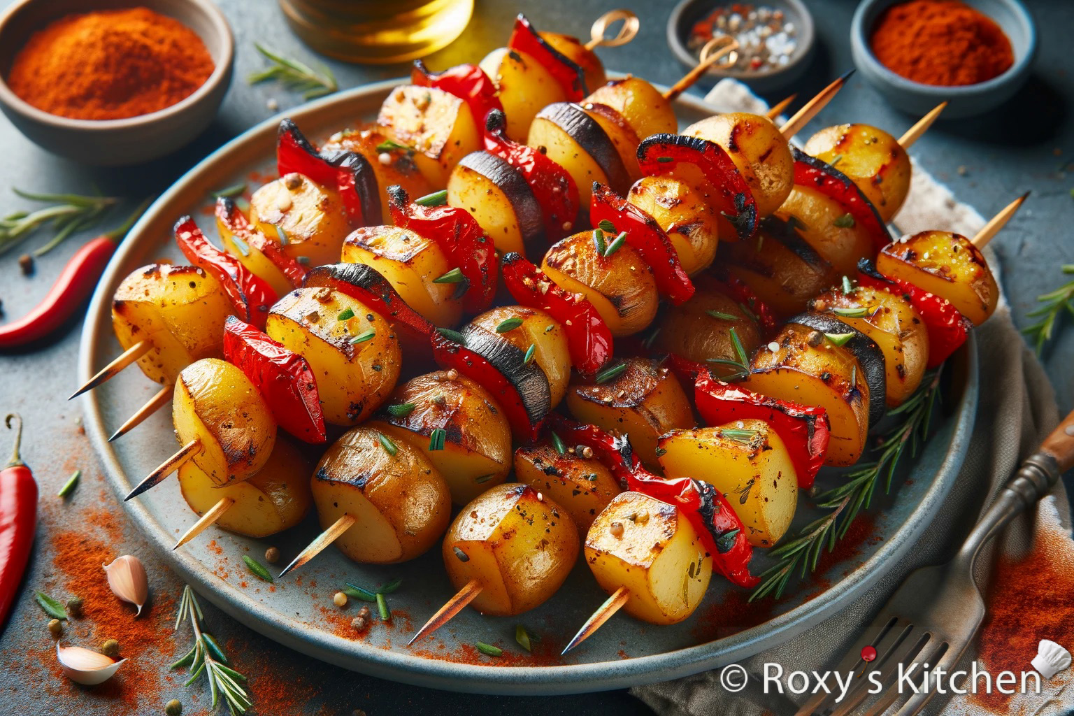 Smoky BBQ Potato Skewers - Roxy's Kitchen